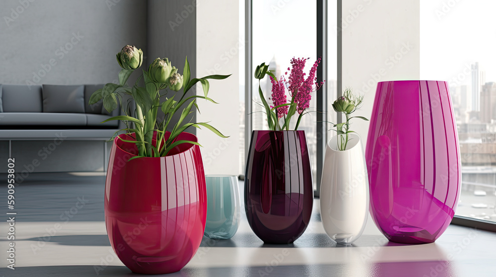 Stylish Decorative Vases in a Modern Office Space Stock Illustration ...
