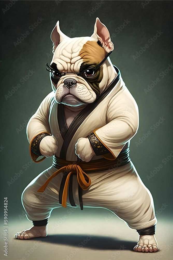 French Bulldog dog in a Karate gi punching action pose digital art ...