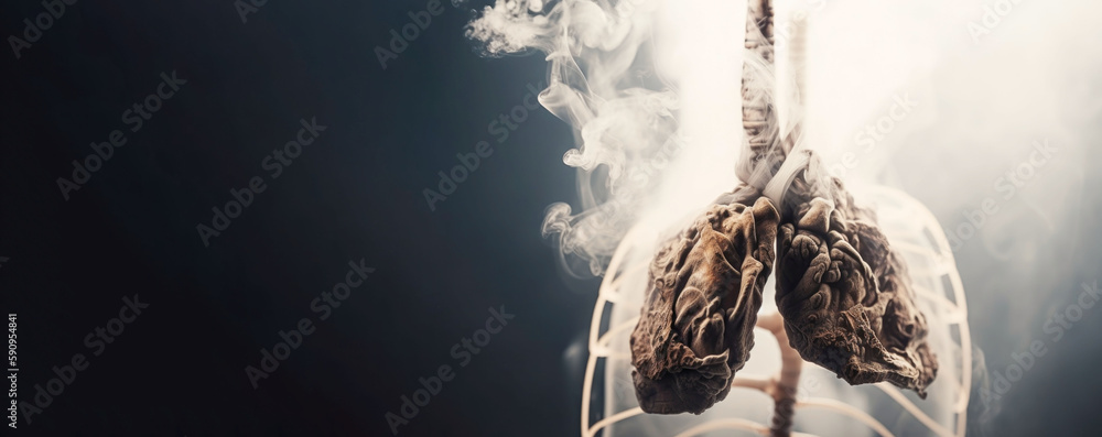 Silhouette of a man with diseased smoky lungs. The lungs of a sick ...