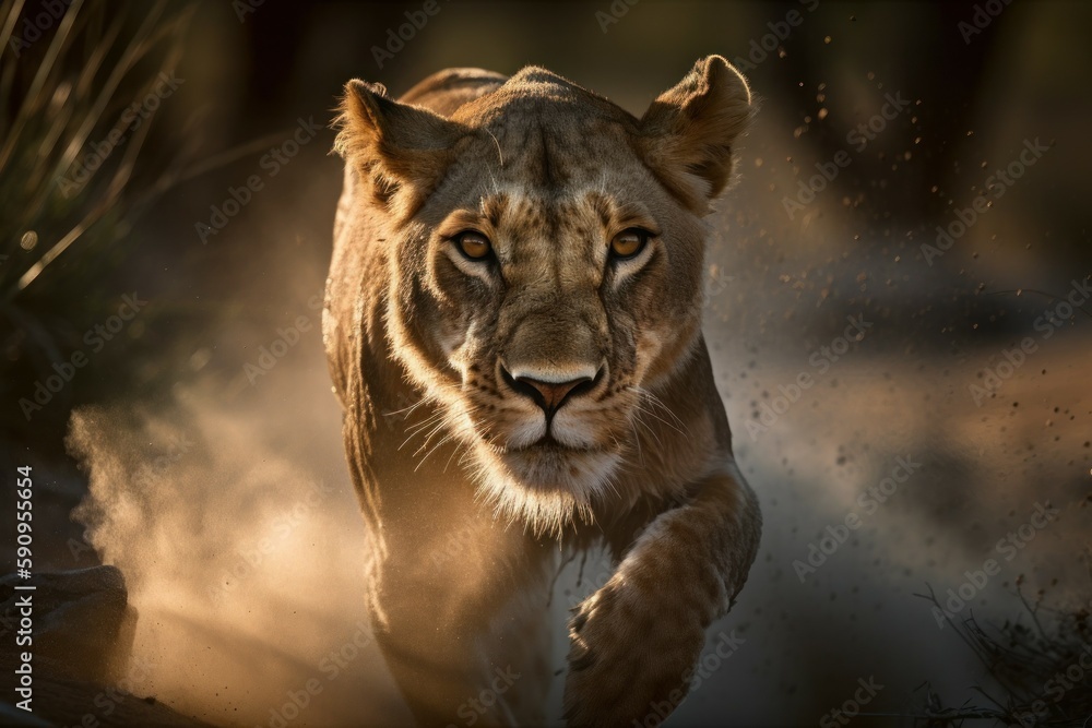 Beautiful lioness in nature in a natural habitat. AI generated, human ...