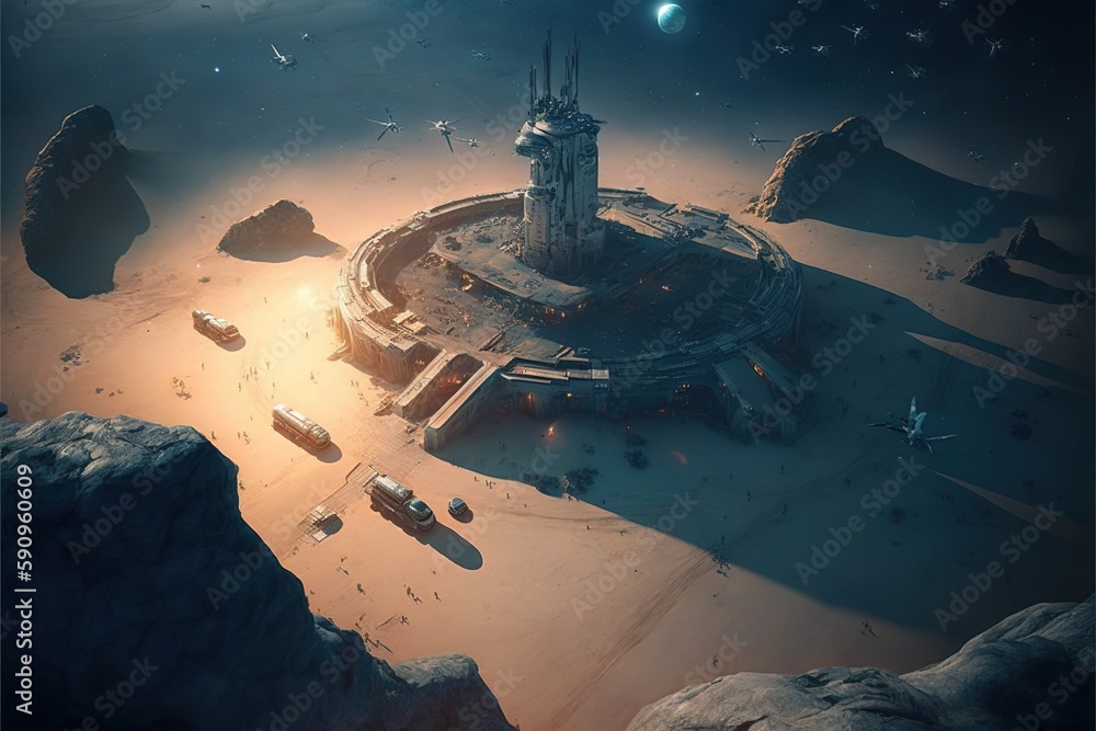 Top view scifi moon base with futuristic advance structure design on ...