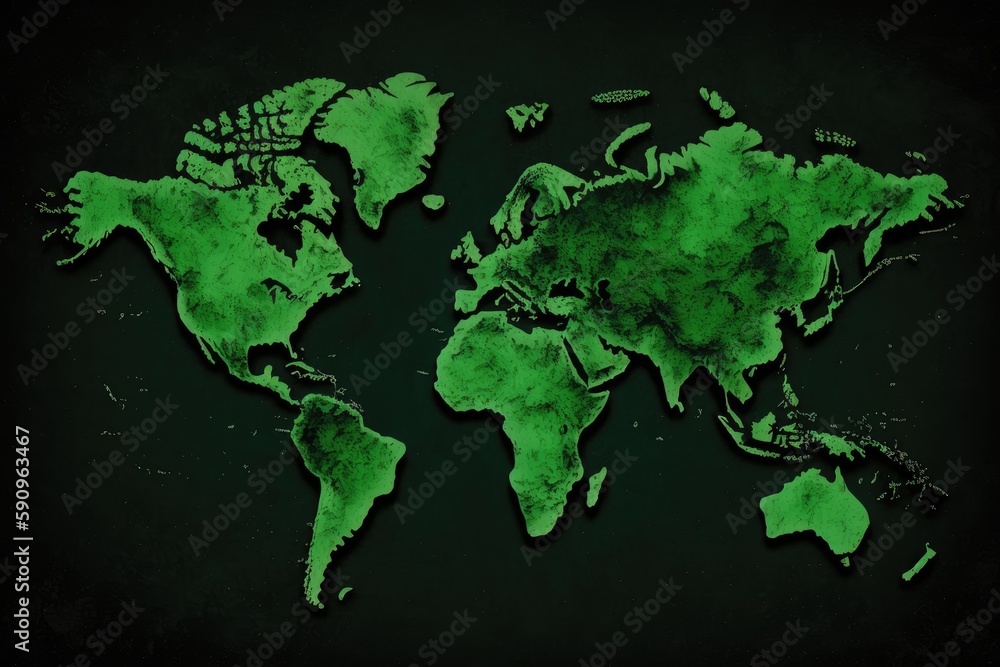 world map with green color on a black background. Generative AI Stock ...