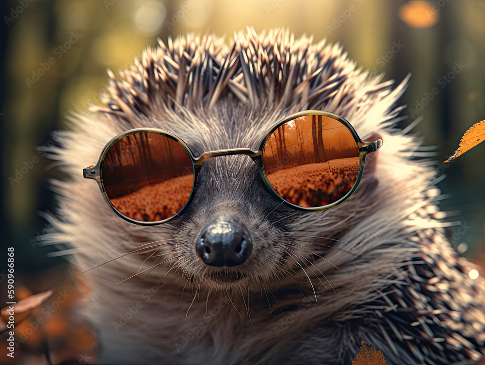 Hip Hedgehog with Shades: Stylish Prickly Animal Wearing Sunglasses in ...