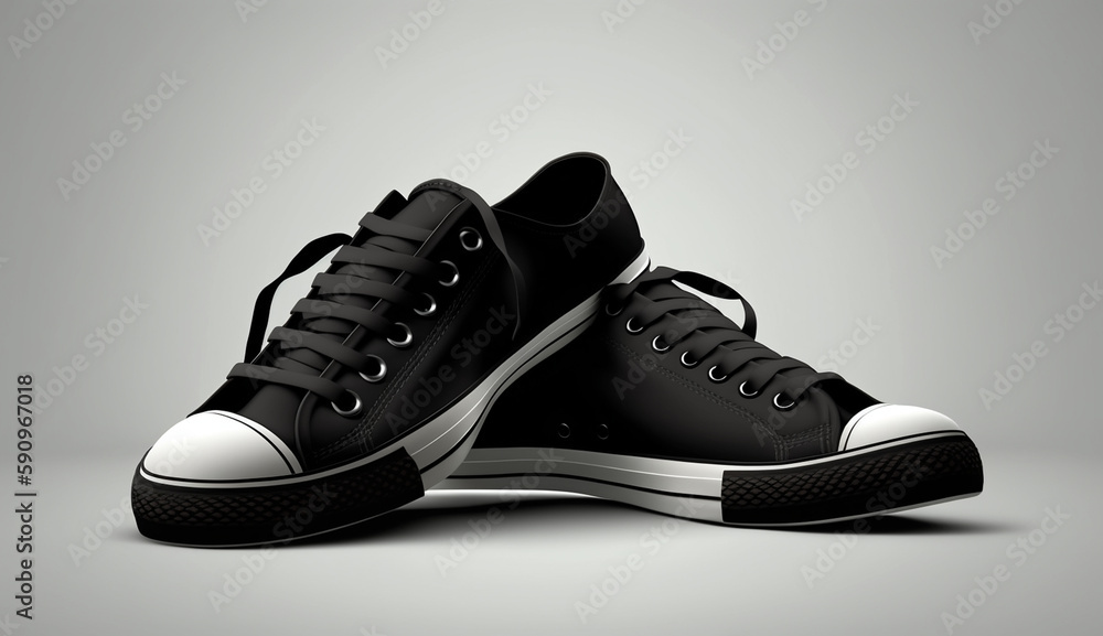 Black sneakers isolated on gray background with shadow, Generative Ai ...