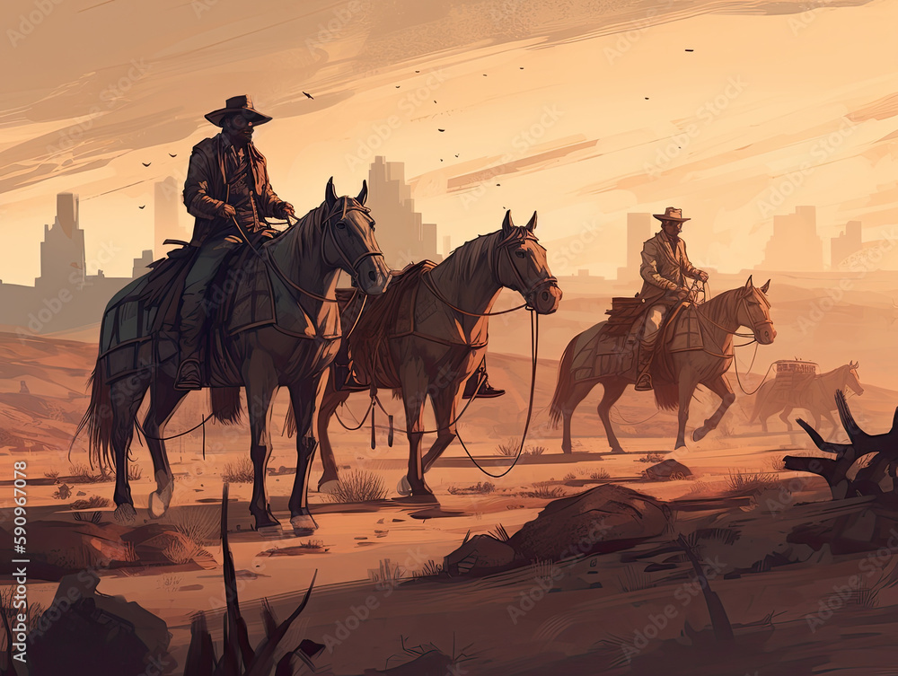 Wild West Adventures: Cowboy Animals in Desert Landscape for Generative ...