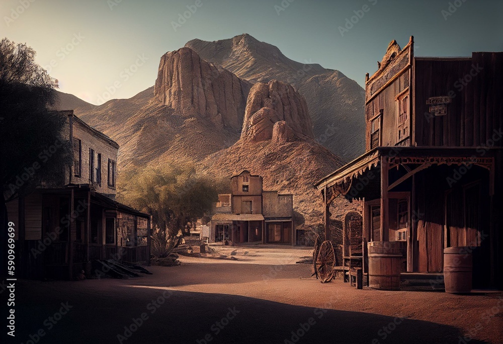main street and rundown building in old west ghost town at that foot ...