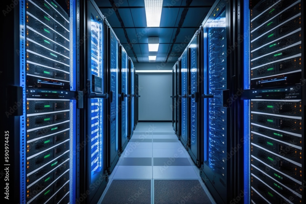 data center with rows of servers and cables. Generative AI Stock ...