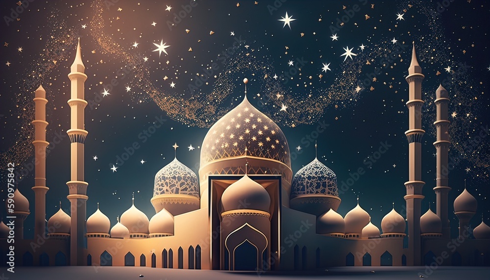 3d mosque illustration, best rendering quality, color palette ...