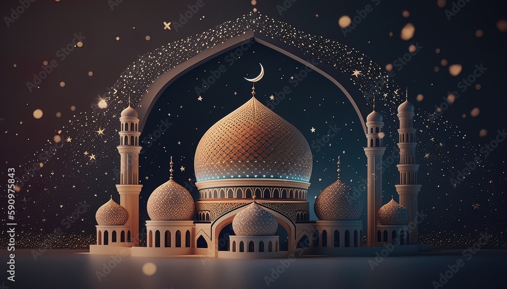 3d mosque illustration, best rendering quality, color palette ...