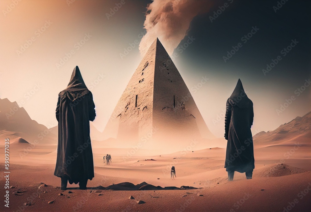Dramatic AI generated illustration of mysterious hooded entities in a ...