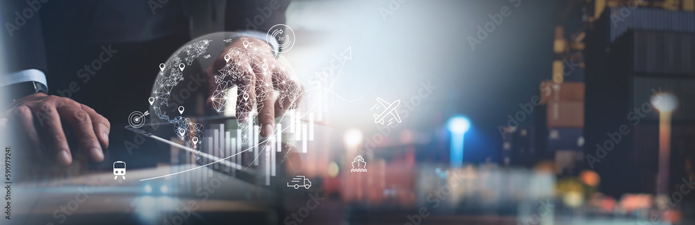 Global business and smart logistic concept. Businessman using digital ...