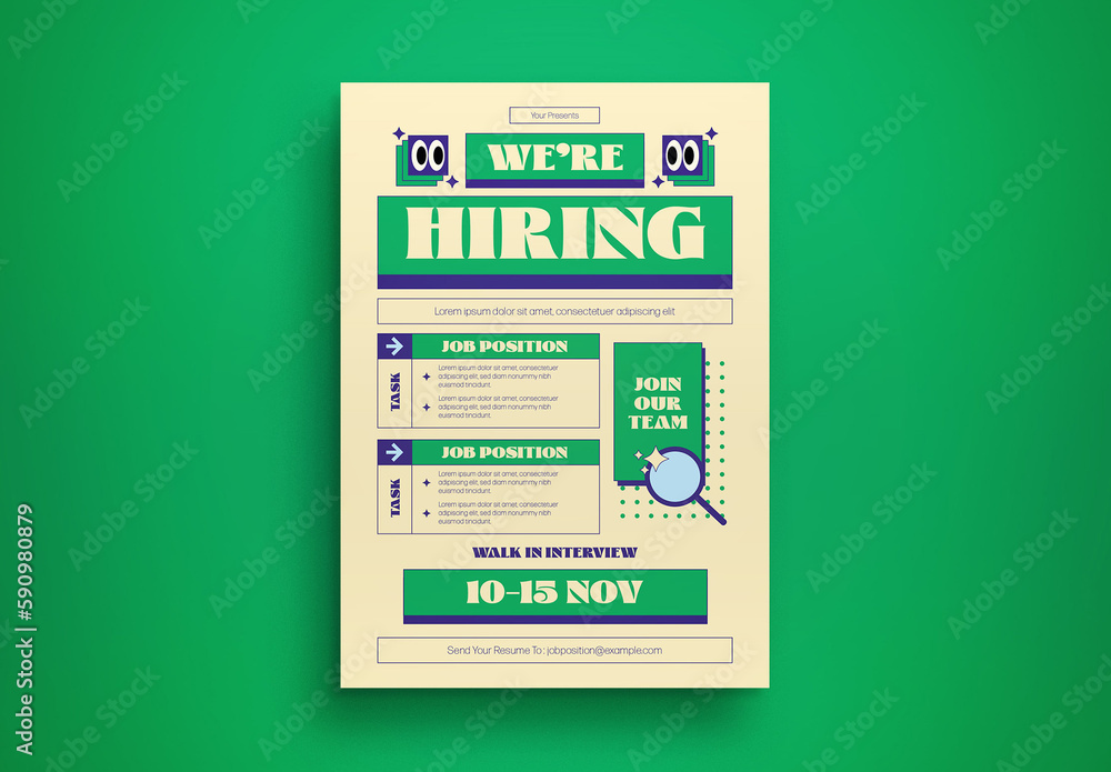 Green Geometric Shapes We're Hiring Flyer Layout Stock Template | Adobe ...