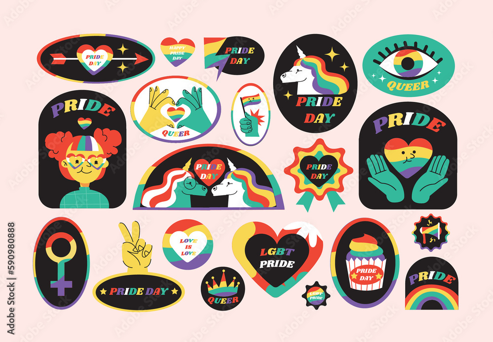 Pink Flat Design Pride Badge Illustration Asset Stock Template | Adobe ...