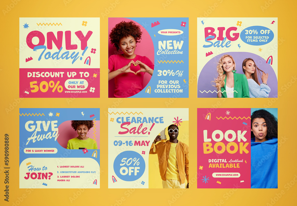 Pastel Doodle Fashion Brand Sale Instagram Set Stock Template | Adobe Stock