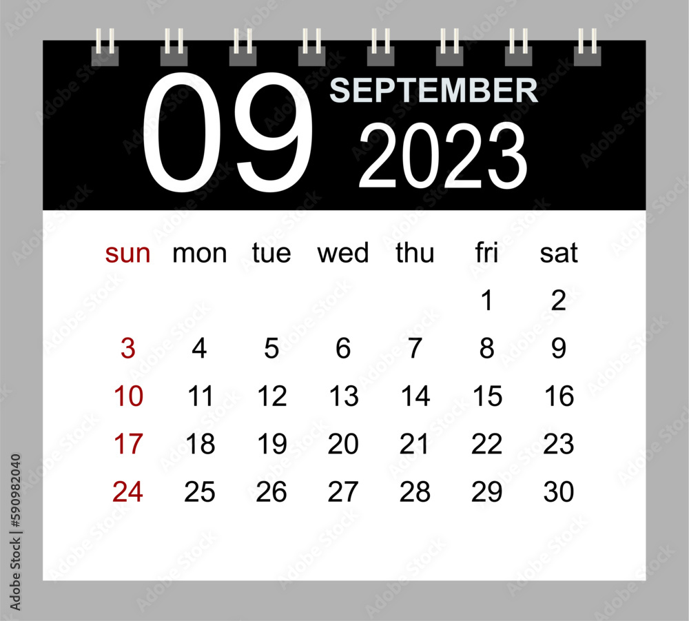 September 2023. Vector monthly calendar template 2023 year in simple ...