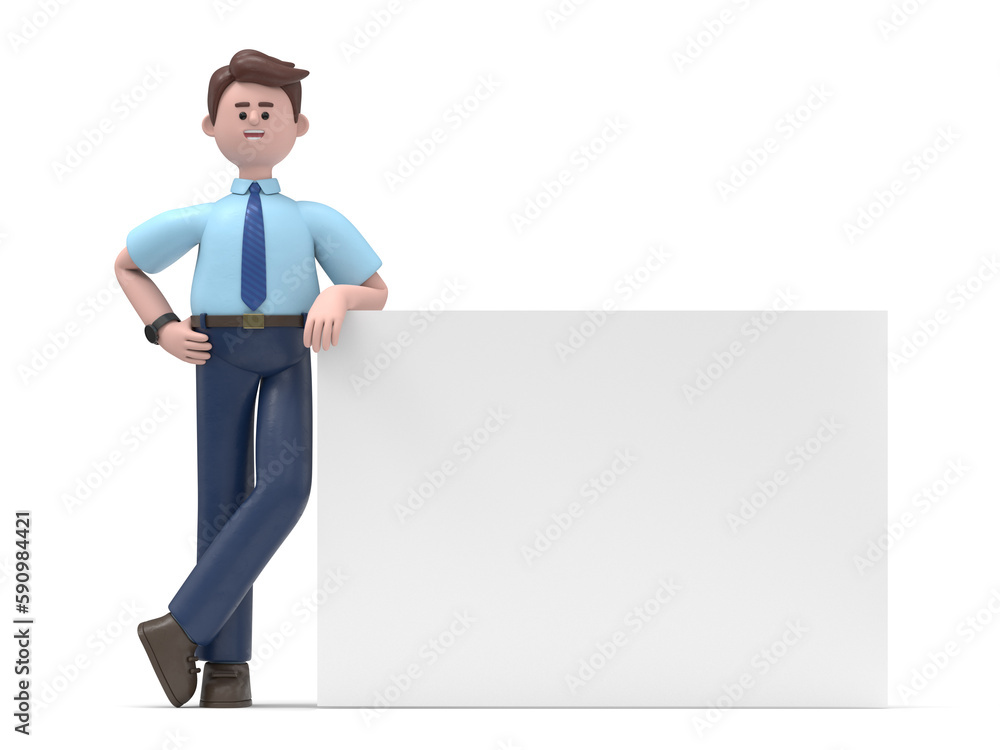 3D illustration of a smiling Asian man Felix stands with his body ...