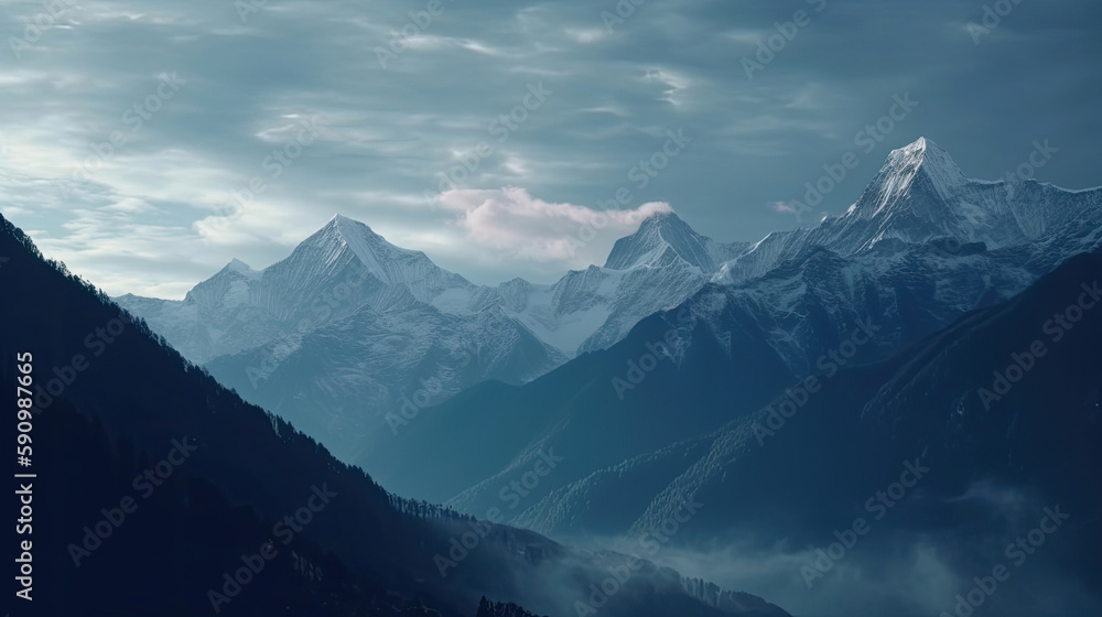 Muted mountain rainge with sprawling view computer wallpaper, generative ai Stock Illustration ...