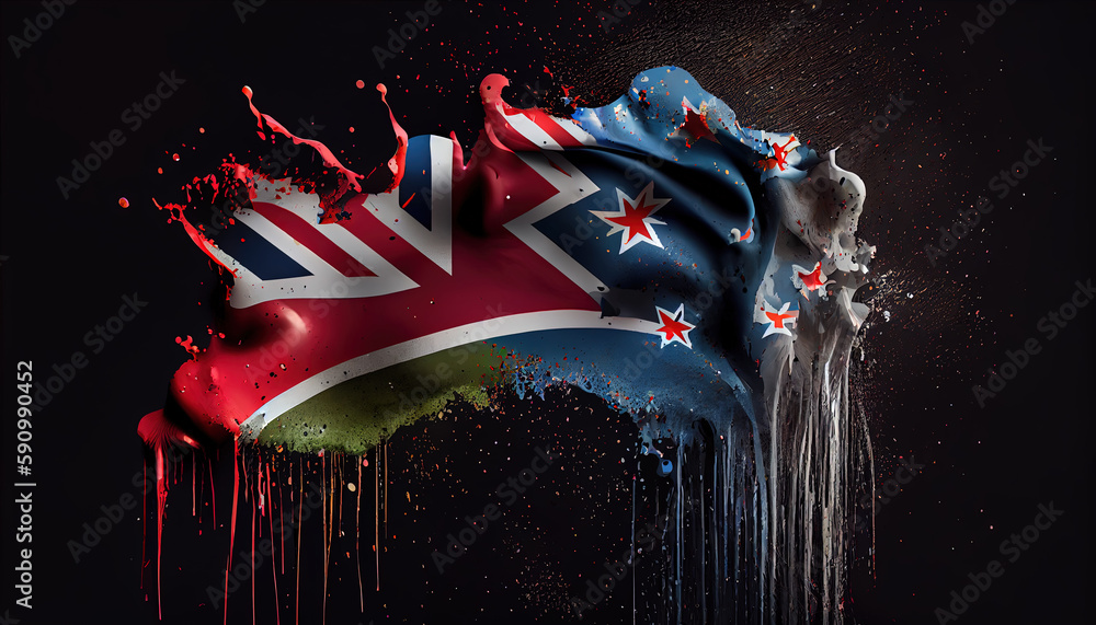 Liquid Paint Colors of New Zealand Country Flag Dripping and Explosion ...