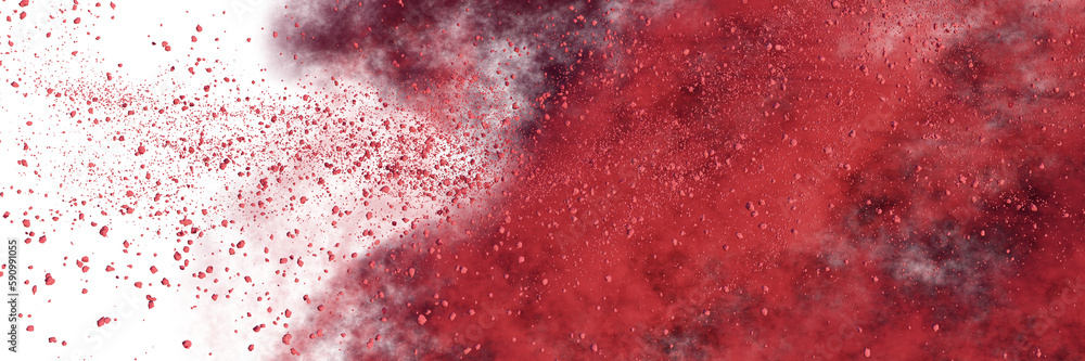 flying red particles, pigment powder isolated on transparent background ...