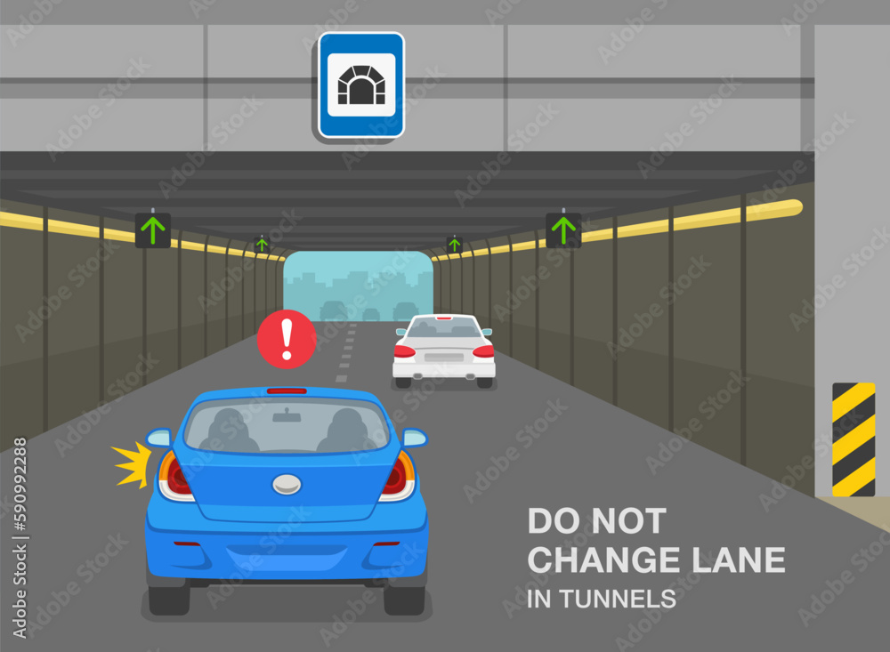 Safe driving tips and rules. Tunnel restrictions. Car is changing lane ... Safe driving tips and rules. Tunnel restrictions. Car is changing lane ...