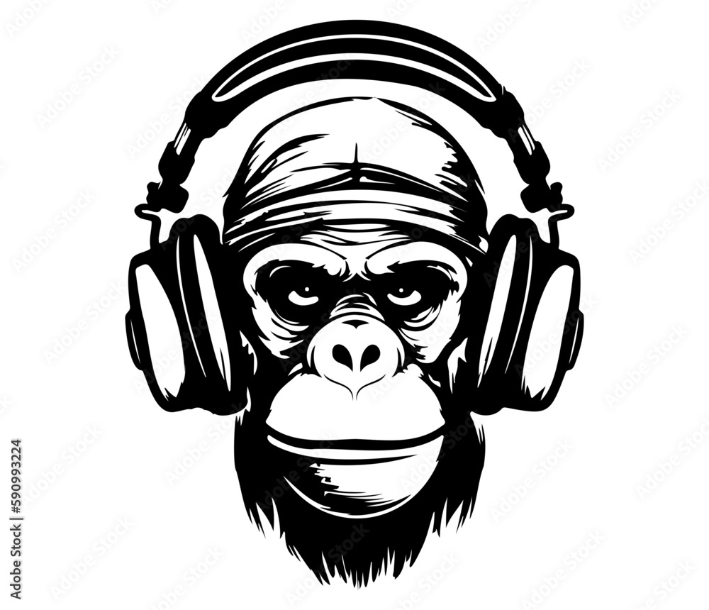 funky monkey with headphones Music Lover Design, Ape with headphones ...