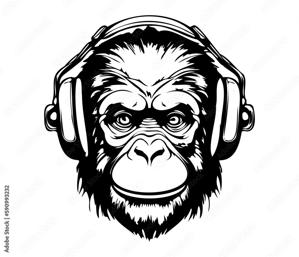 funky monkey with headphones Music Lover Design, Ape with headphones ...