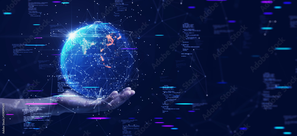 digital technology security concept Wireless connection of the global ...