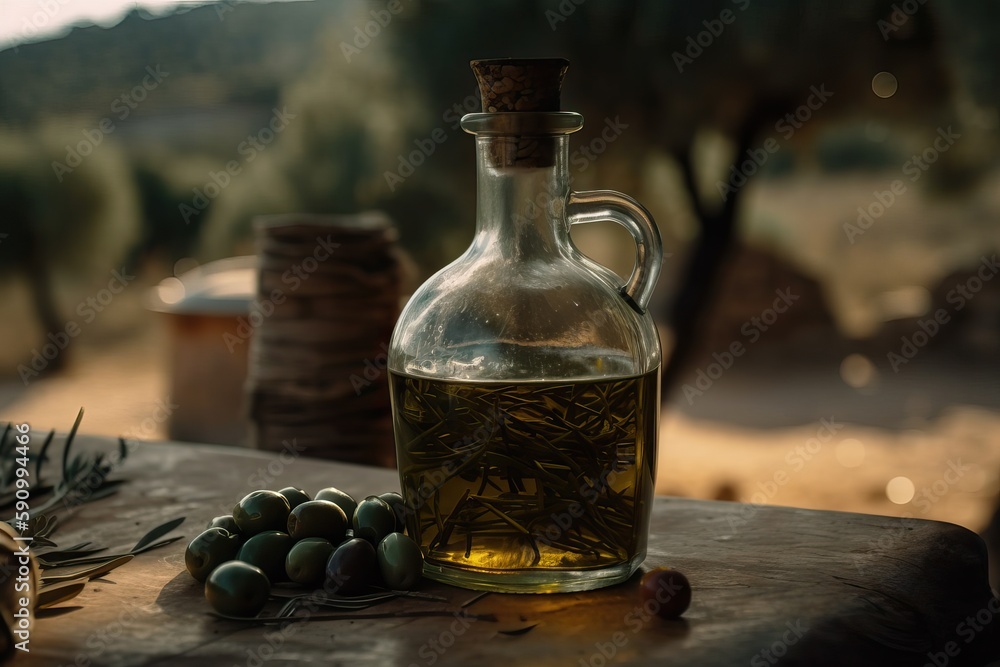 olive oil surrounded by olives, aesthetic image, generative ai Stock ...