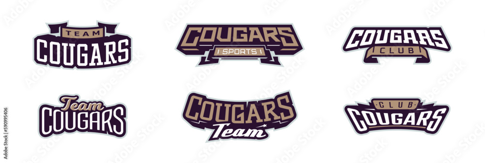 A set of bold fonts for cougar mascot logo. Collection of text style ...