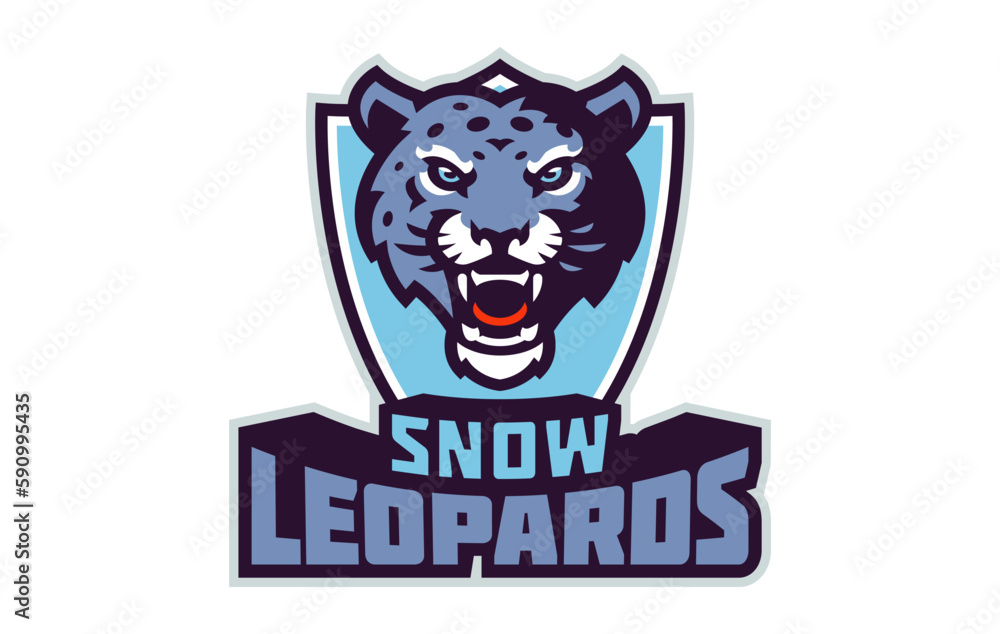 Sports logo with snow leopard mascot. Colorful sport emblem with snow ...