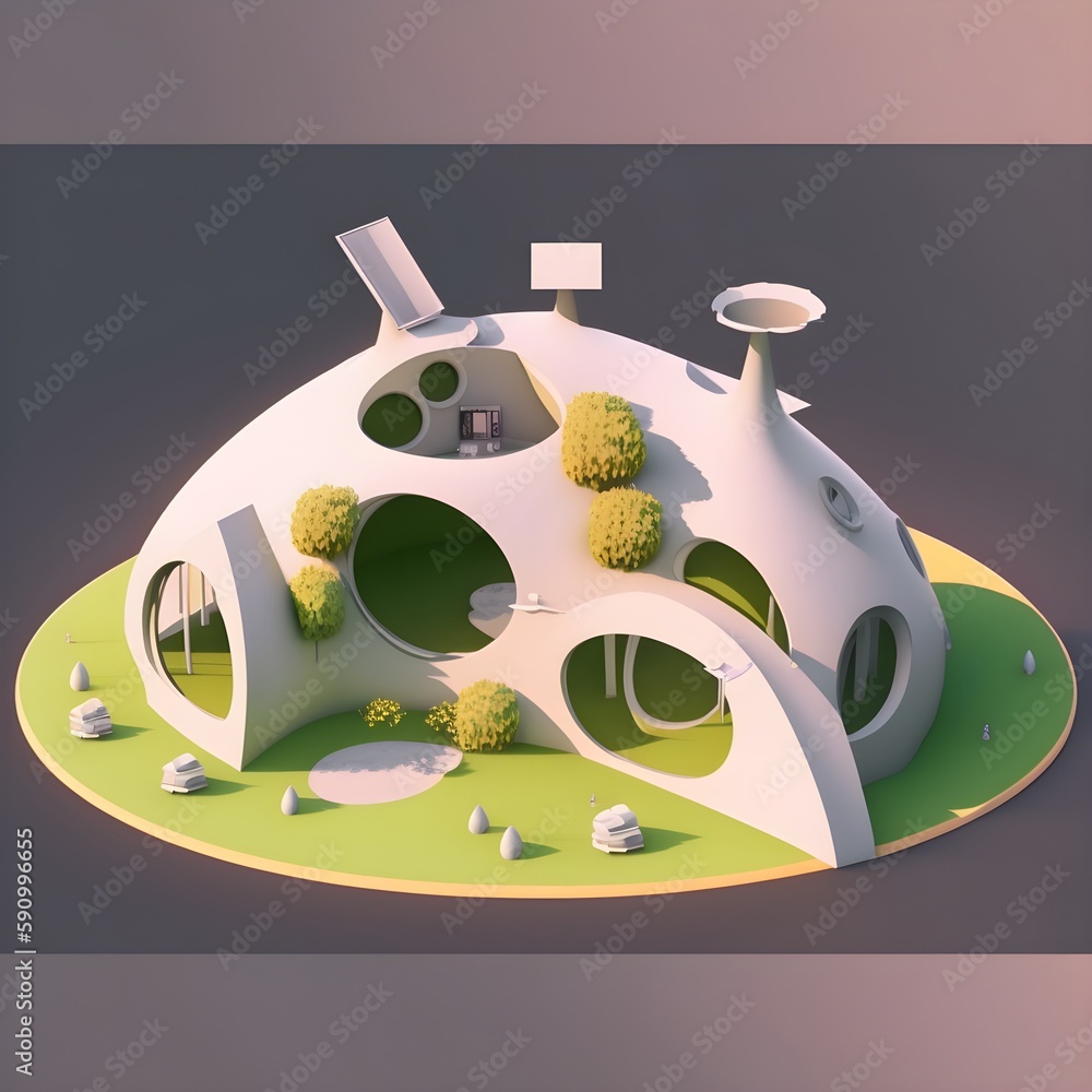 an axonometric teletubbies home futurism rendered in Autodesk 3ds Max ...