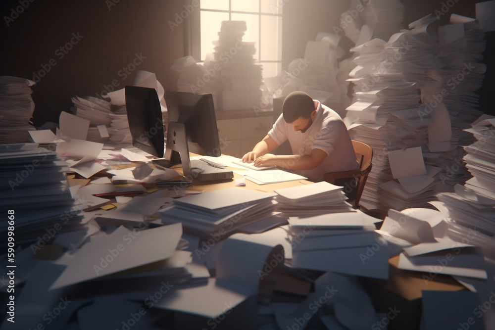 Occupation concept. Very tired and exhausted person sitting and working ...