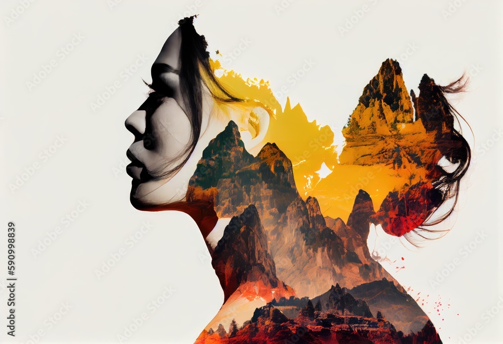 Double exposure face of Asian woman with Zhang jia jie mountain ...