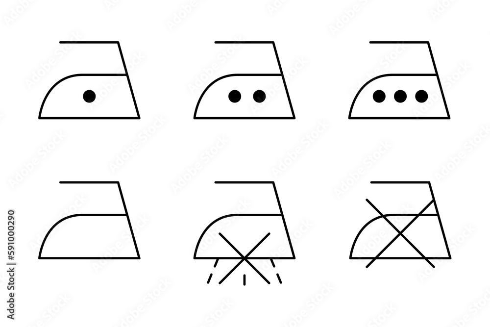 Ironing line icons set. Pictograms for clothing care labels. Editable ...