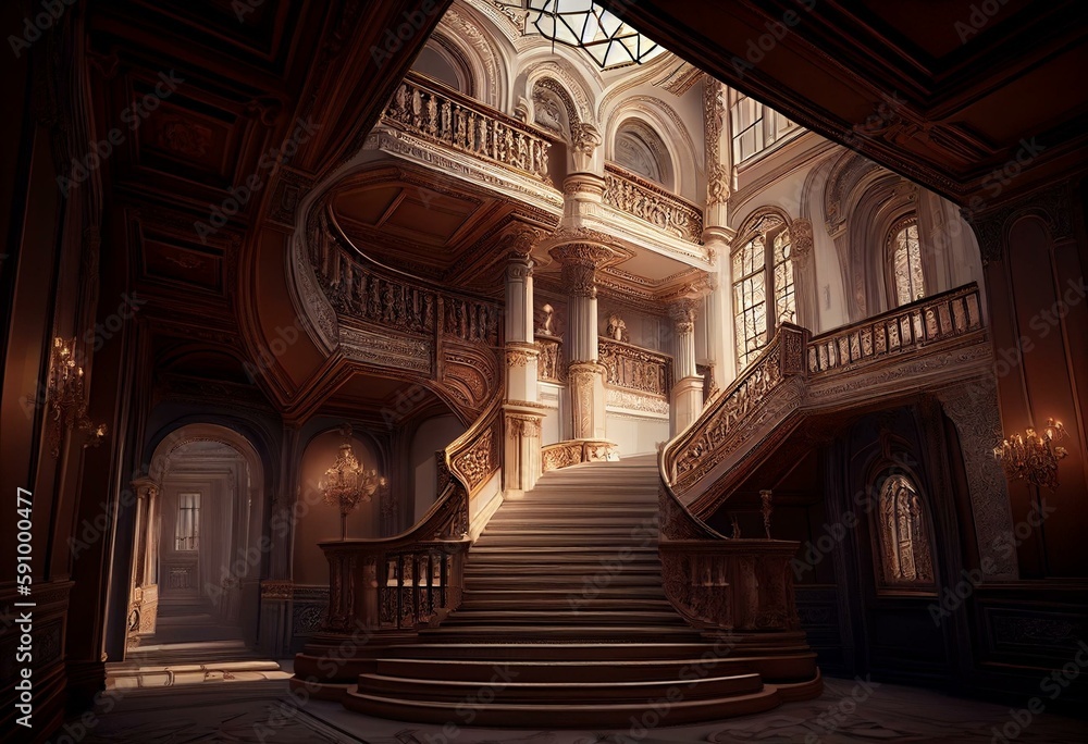 Stockillustratie 3D rendering of interior of a royal palace hall ...