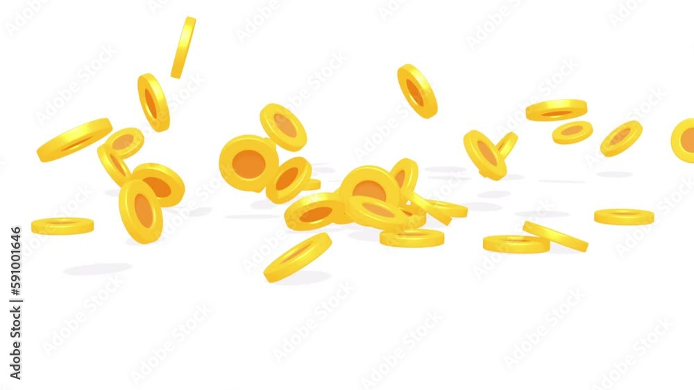 3d gold game coins falling on the floor. Concept of gold rain wealth ...