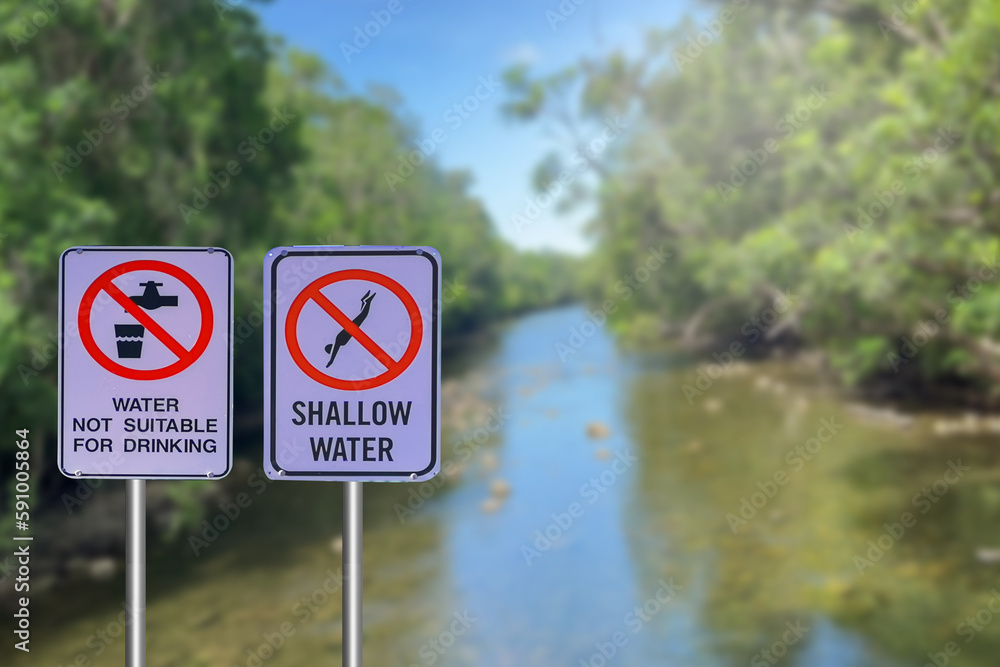 Red circle sign warning sign Do Not Jump and Danger , Do Not Drink ...