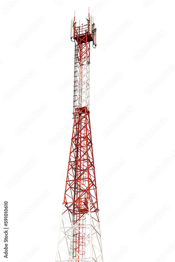 New telecommunication antenna on background of blue sky. Satellite dish telecom network at ...