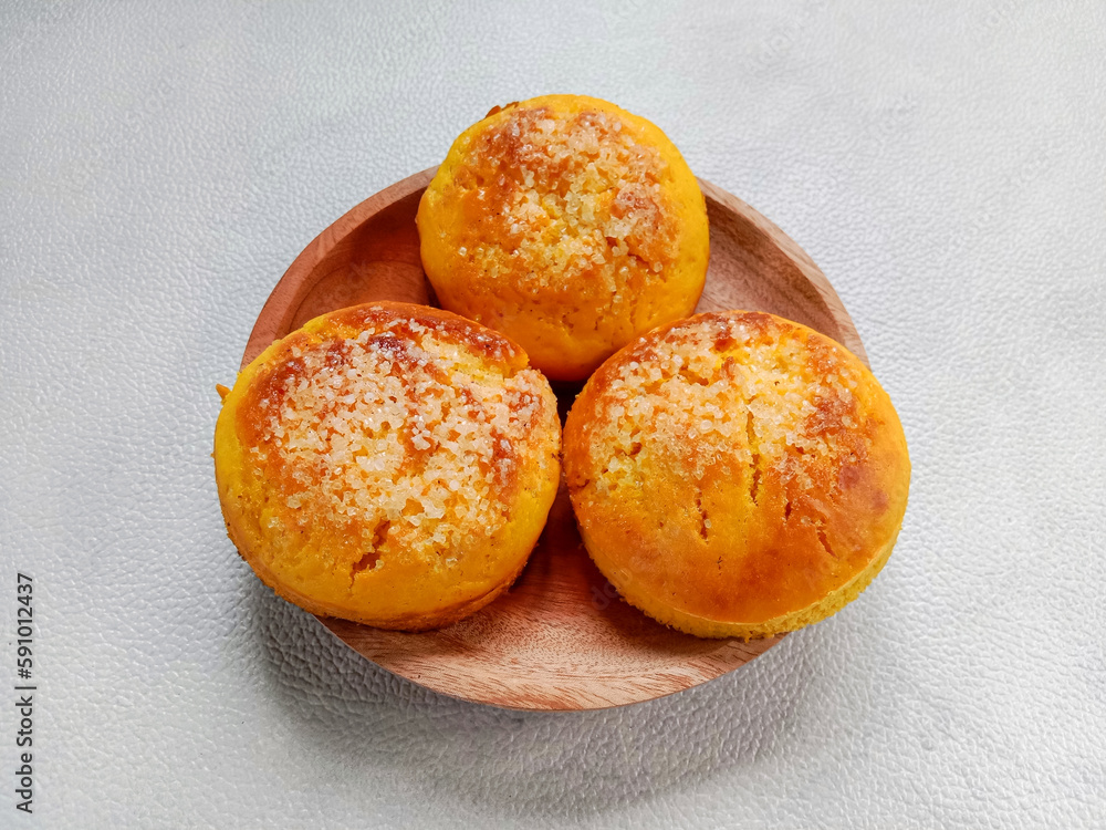 Ruti kuning or Roti kuning or Yellow bread. Belitung local sweet bread ...