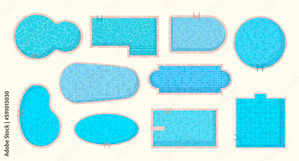 pool top view. geometrical shapes of swimming pool. Vector cartoon ...
