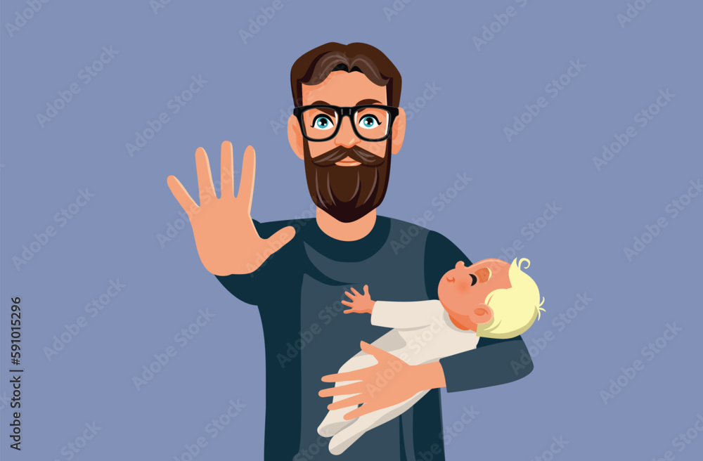 Father Holding baby Making a Stop Gesture vector Cartoon Illustration ...
