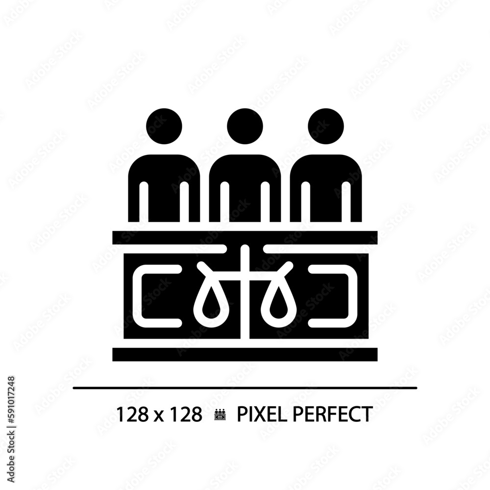 Jury in law court pixel perfect RGB color icon. People group listening ...