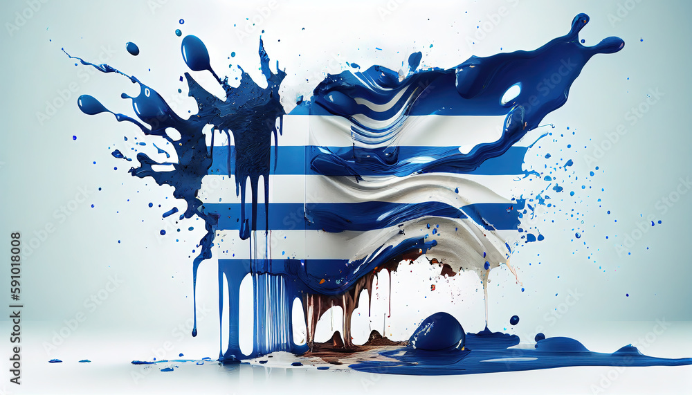 Liquid Paint Colors of Greece Country Flag Dripping and Explosion on ...