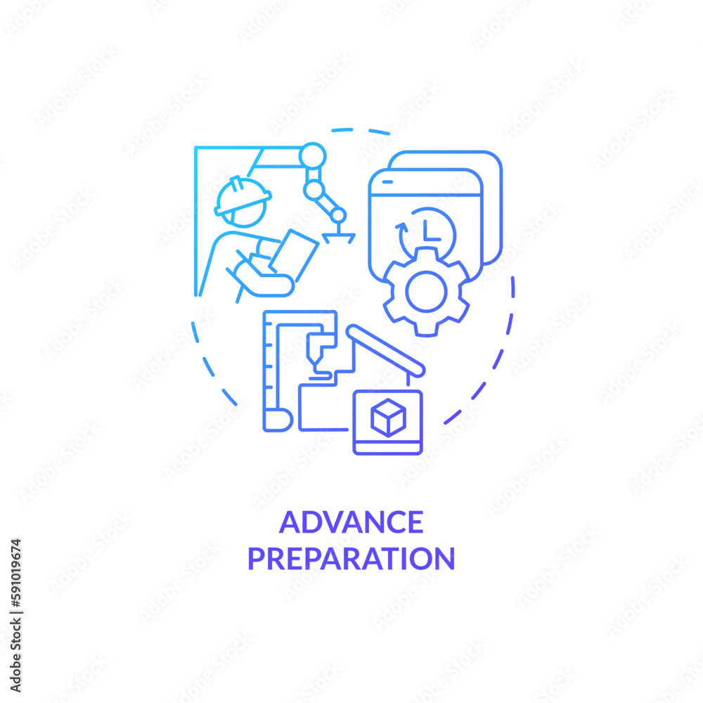 Advance preparation blue gradient concept icon. Changeover time ...