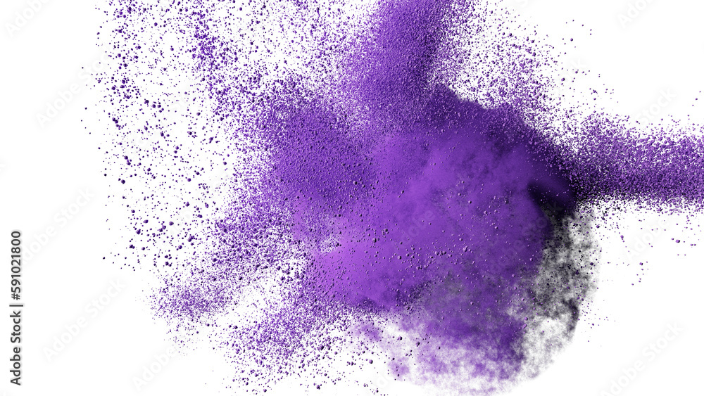 purple particles flying, colored powder in the air, isolated on ...