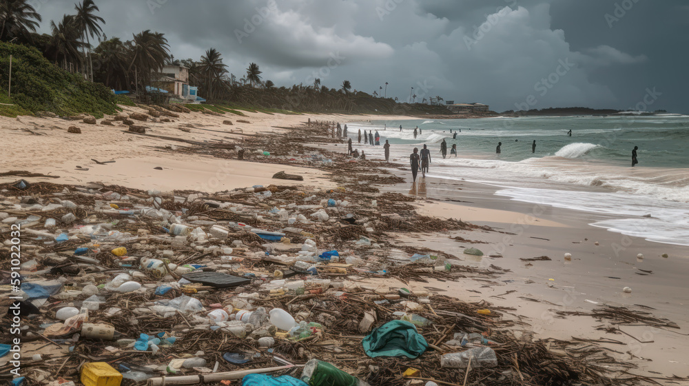 Paradise Lost: Tropical Beach Littered with Trash Washed Ashore, Ocean ...