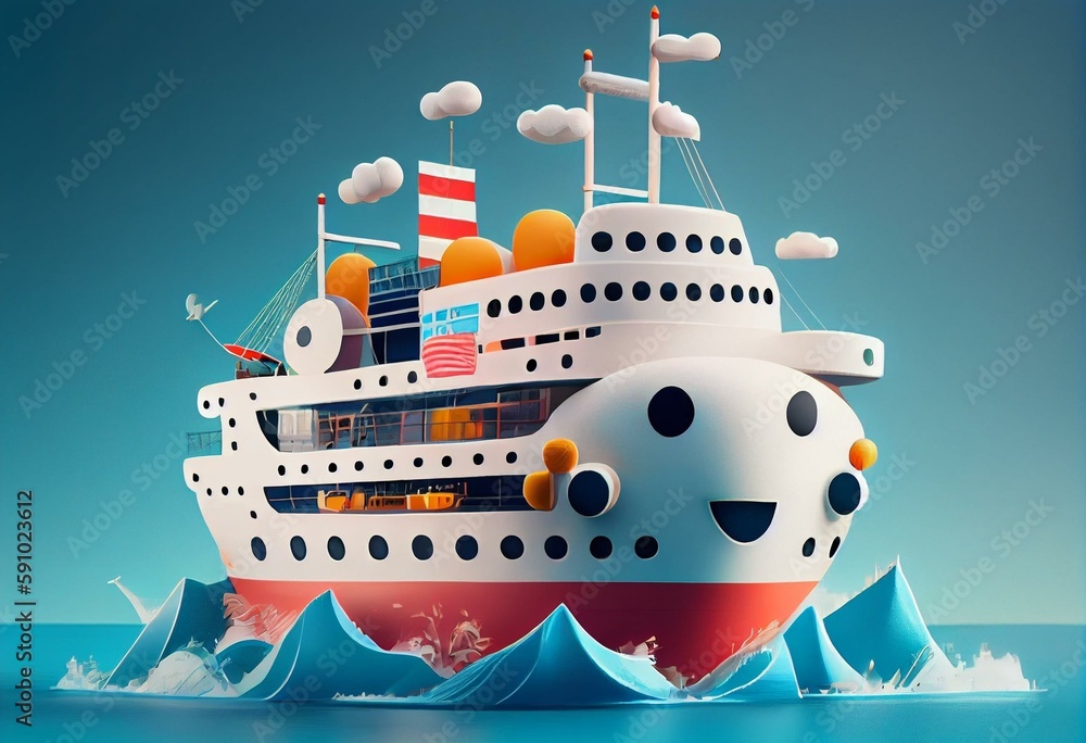 Cute Cartoon Cruise Ship Character (Generative AI) Stock Illustration ...