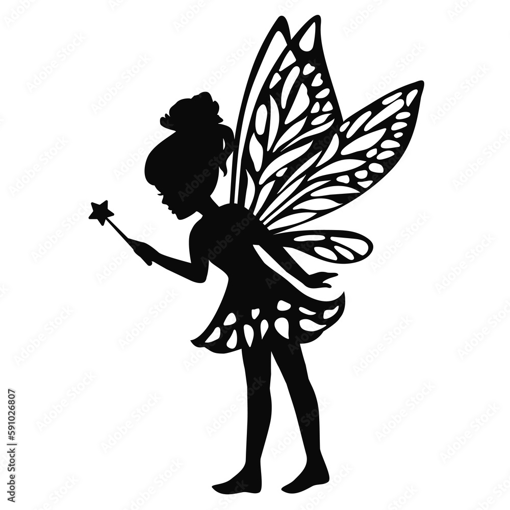 Pretty garden fairy silhouette vector cartoon illustration Stock Vector ...