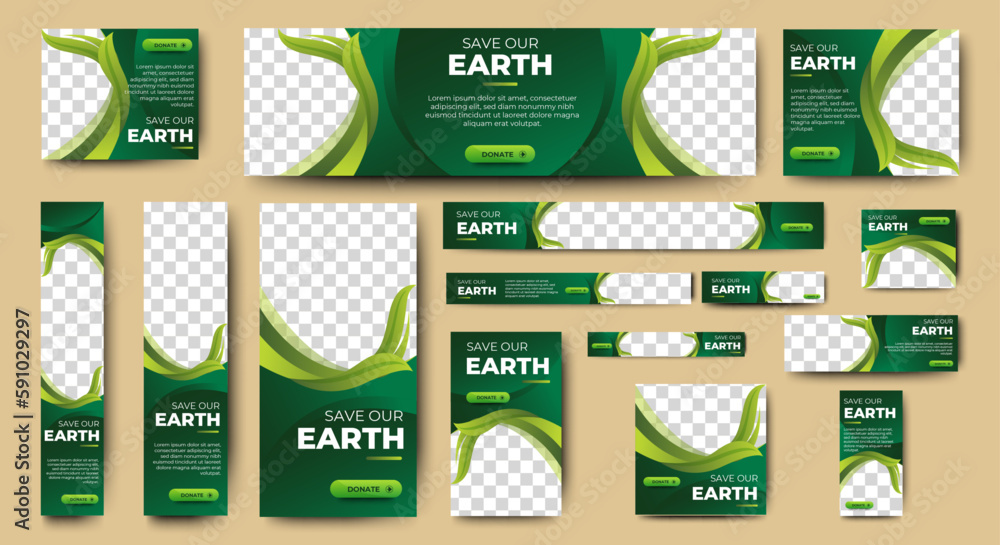 Green banner design web template Set, Horizontal header web banner ...