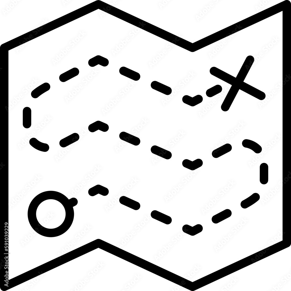 Route on map thin line icon. Path, point of destination, distance ...